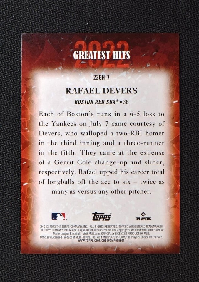 2023 Series 1 2022 Greatest Hits #22GH-7 Rafael Devers - Boston Red Sox ...