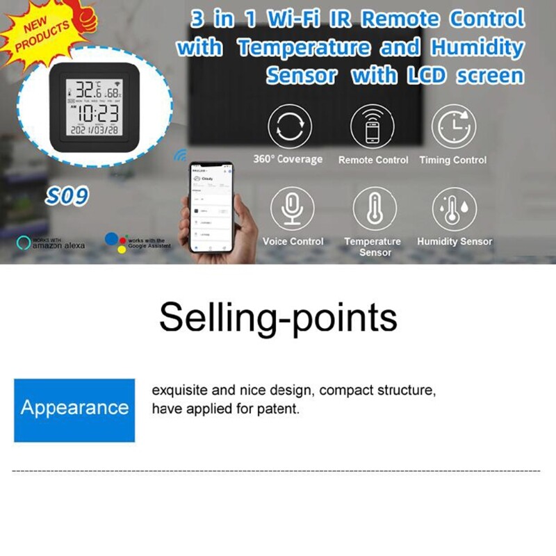 Smart WiFi IR-Remote with Temperature and Humidity Sensor Voice Control ...