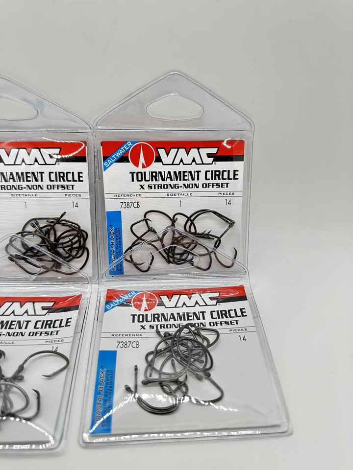 VMC 7387CB Coastal Black Non Offset Tournament Circle Hooks size 1 LOT OF 4 PACK | eBay