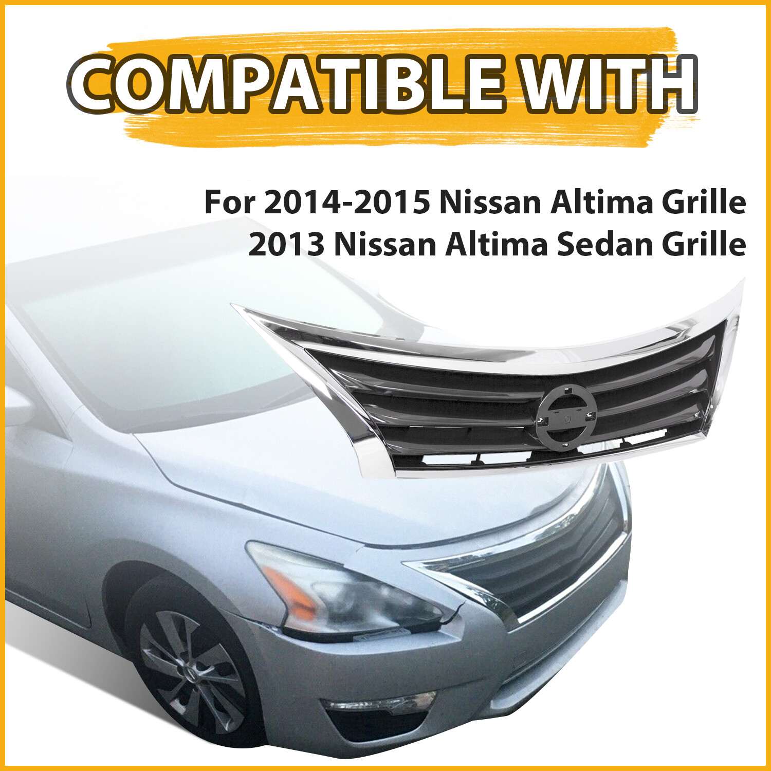 For 2013-2015 Nissan Altima Front Bumper Upper Grille Black w/ Chrome ...