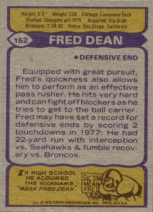 1979 Topps Football SET BREAK #152 Fred Dean NMMT | eBay