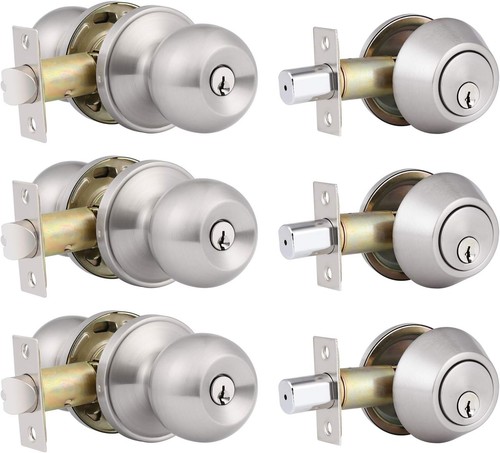 3 Pack Keyed Alike Entry Door Knobs and Single Cylinder Deadbolt Lock Combo Set | eBay