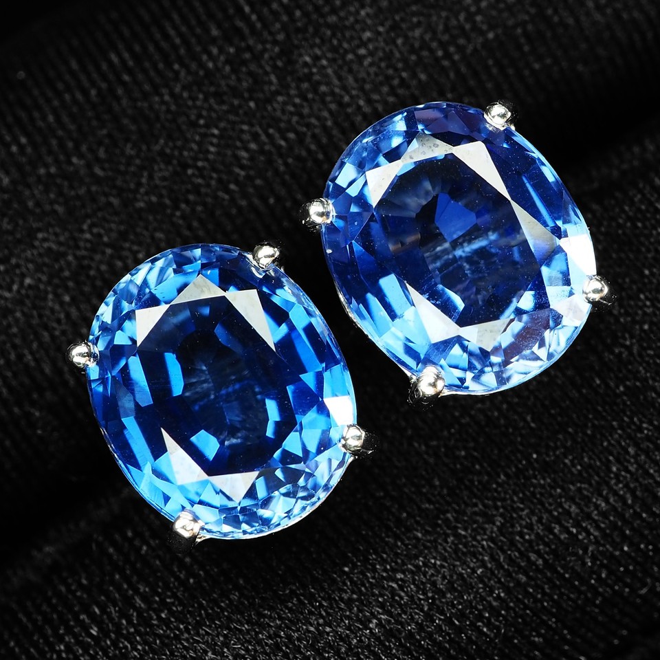 Luscious Vivid Blue Sapphire 10.25Ct 925 Sterling Silver Handmade Stud ...