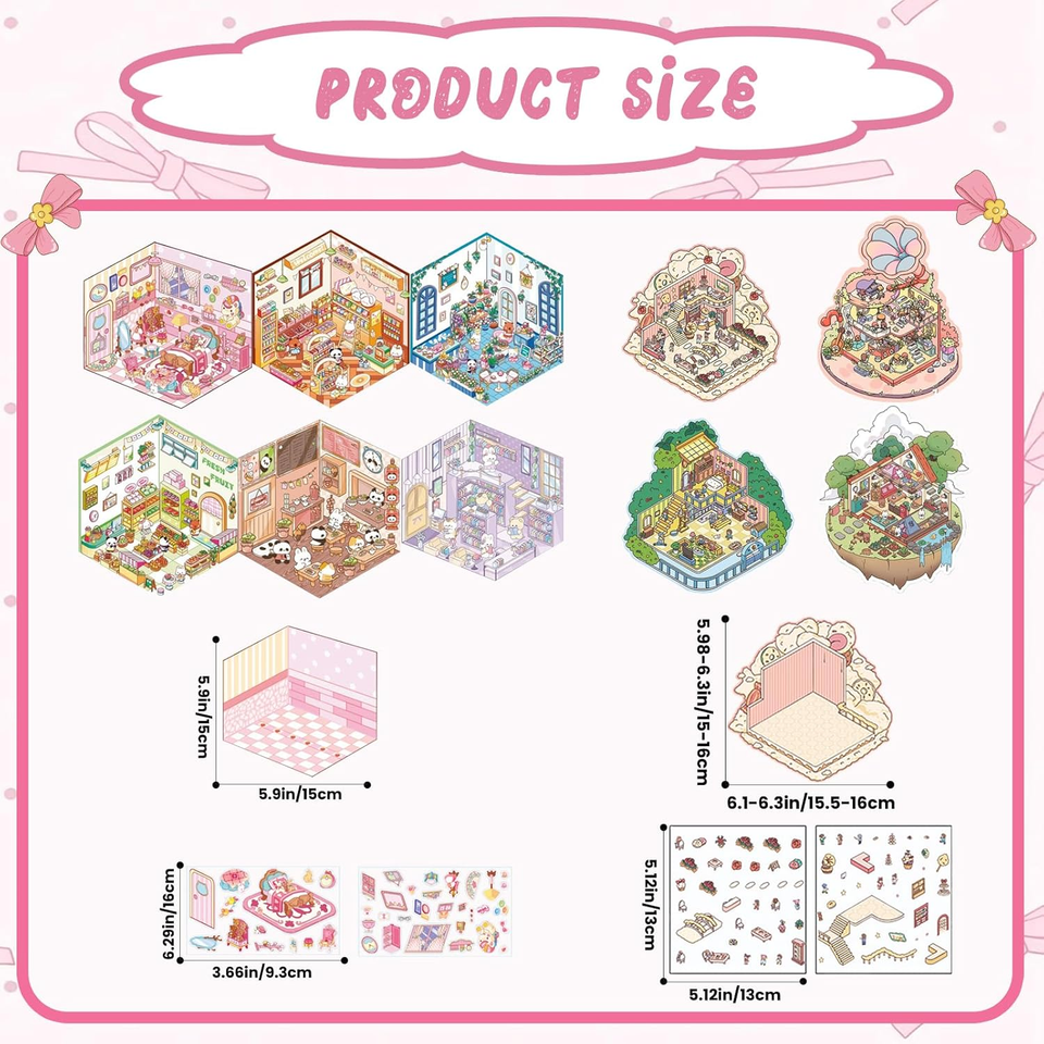 10 Sets 3D Scene Stickers DIY Decorative Stickers Cute Isometric ...