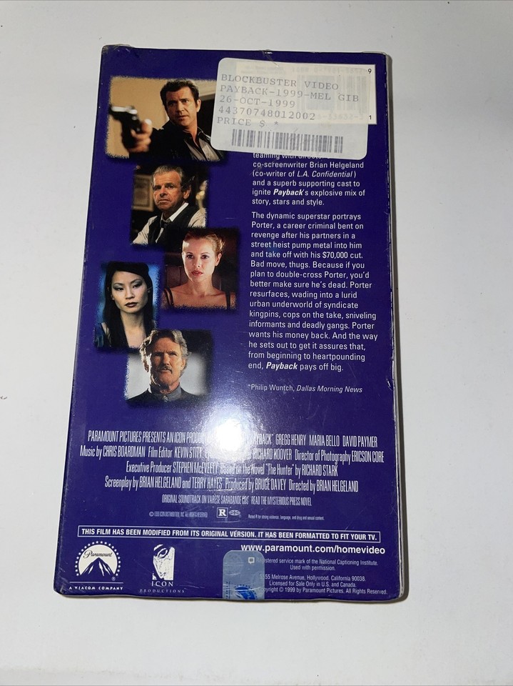 Brand New - VHS Tape - Mel Gibson - Payback - Special Edition-sealed | eBay
