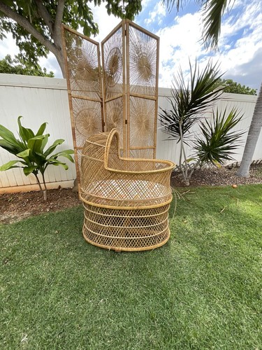 Vintage Rattan Baby Bassinet Crib BOHO Decor Large Wicker High Basket ...