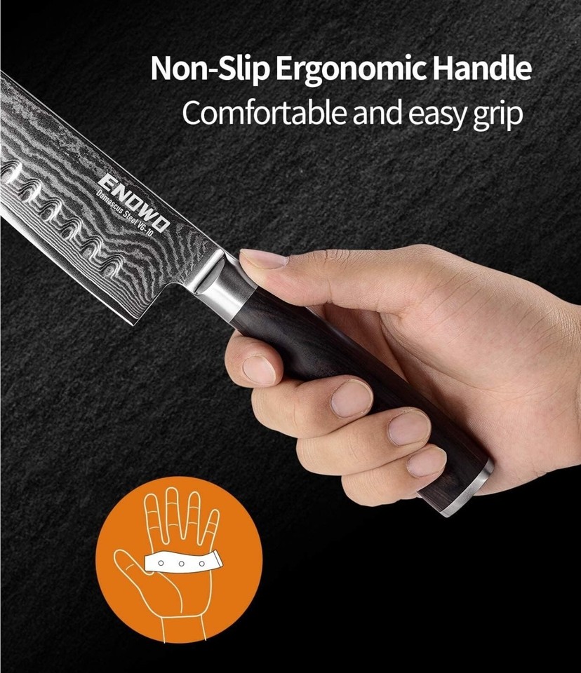 Enowo Damascus Chef Knife 8 Inch with Clad Dimple,Razor Sharp Kitchen ...