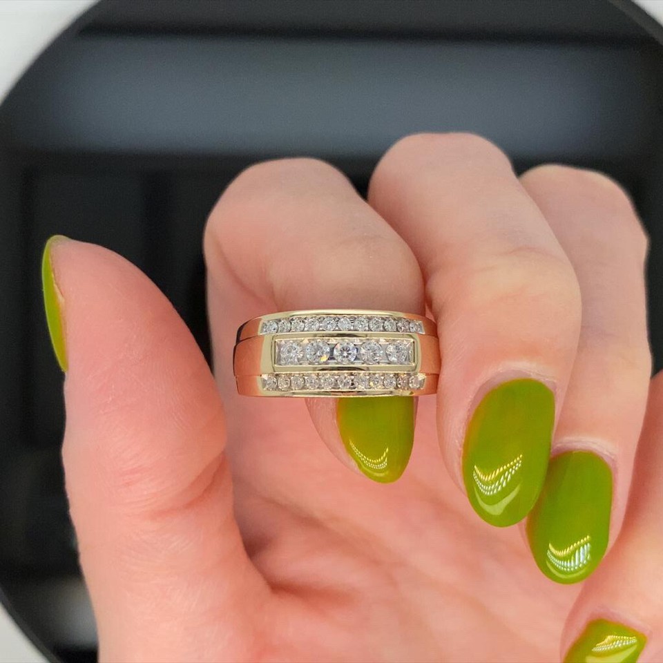 MGW 10k Yellow Gold 1/2Ctw Diamond Three Row Satin Band Men’s Ring ...