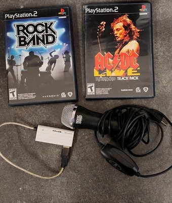 Rock Band PS2 Bundle: Logitech Mic, USB Port Hub, AC DC Game - No ...