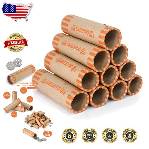 72 PCS Color-Coded Preformed Coin Wrapper Rolls - Ideal for Change ...