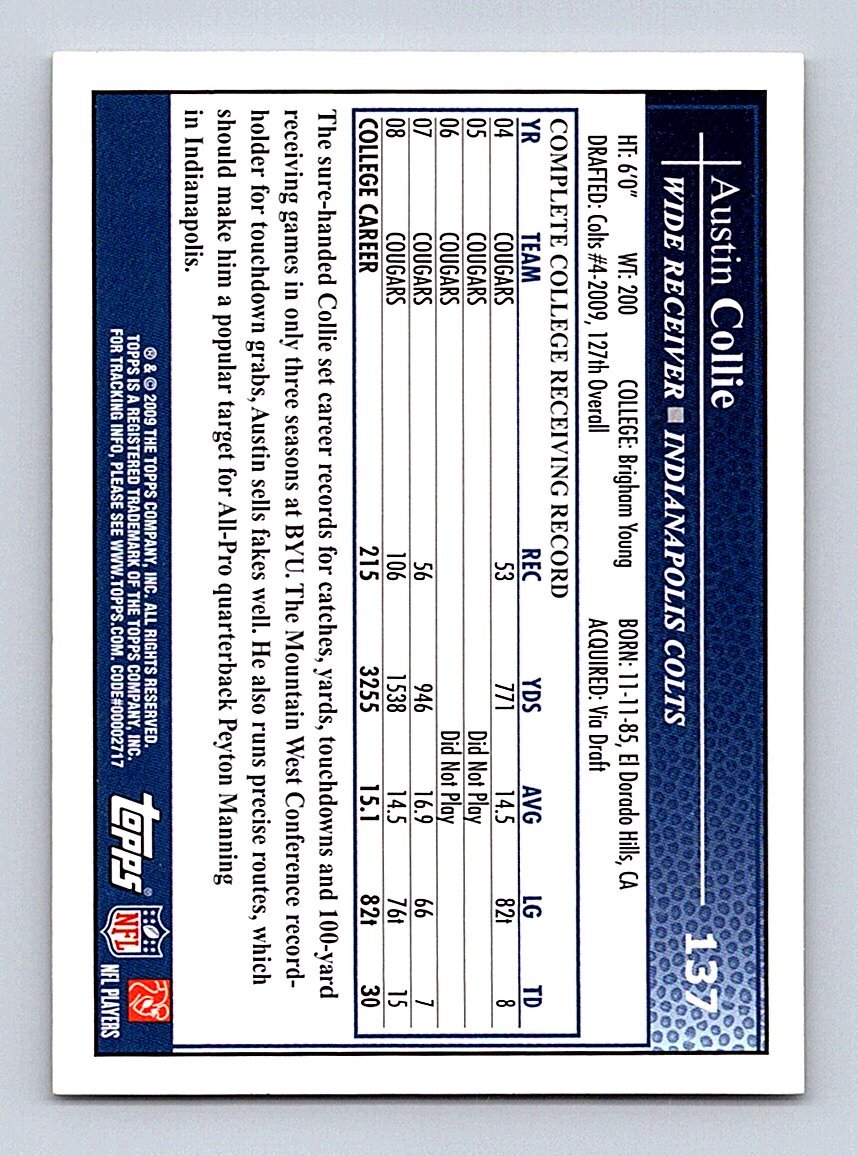 2009 Topps Kickoff #137 Austin Collie RC | eBay