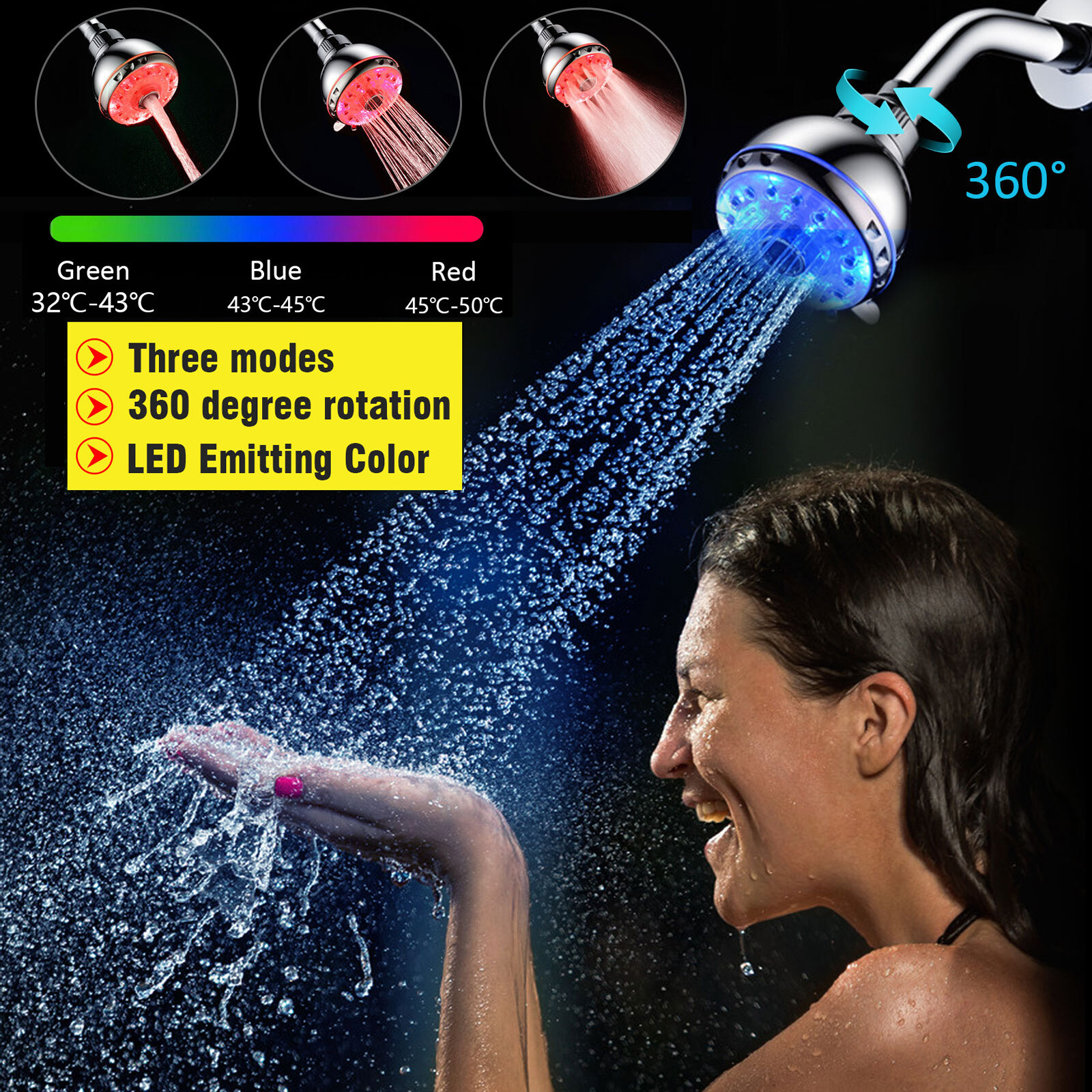 Rgb 7 Colorful Led Light Water Bath Bathroom Filtration Shower Head