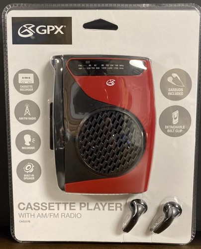 GPX Cassette Player/Recorder w/AM/FM Radio, Headphones & Speaker Belt ...