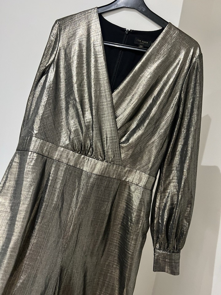 Ted Baker Gold Column Twigga Metallic Jumpsuit Size 5 festive Christmas ...