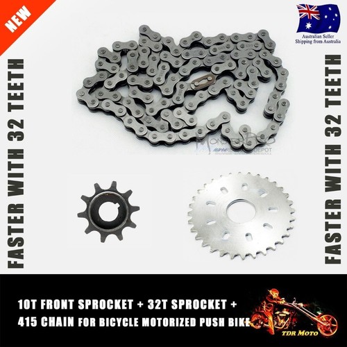 For 2 Stroke Motorised Bike 415 Chain 32 Teeth Sprocket 10T Sprocket ...