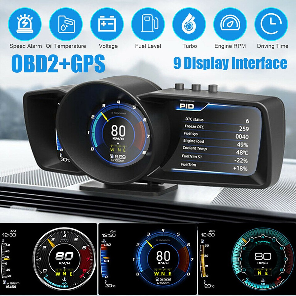 3.5'' 3 LCD Screen OBD2 GPS Smart Car Speedometer HUD Gauge Head Up ...