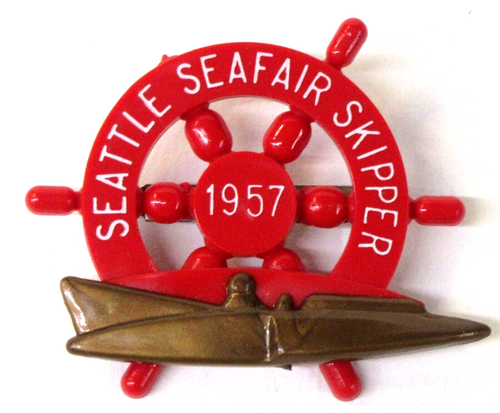 1957 SEATTLE SEAFAIR Skipper pin pinback Hydroplane Boat race missing ...