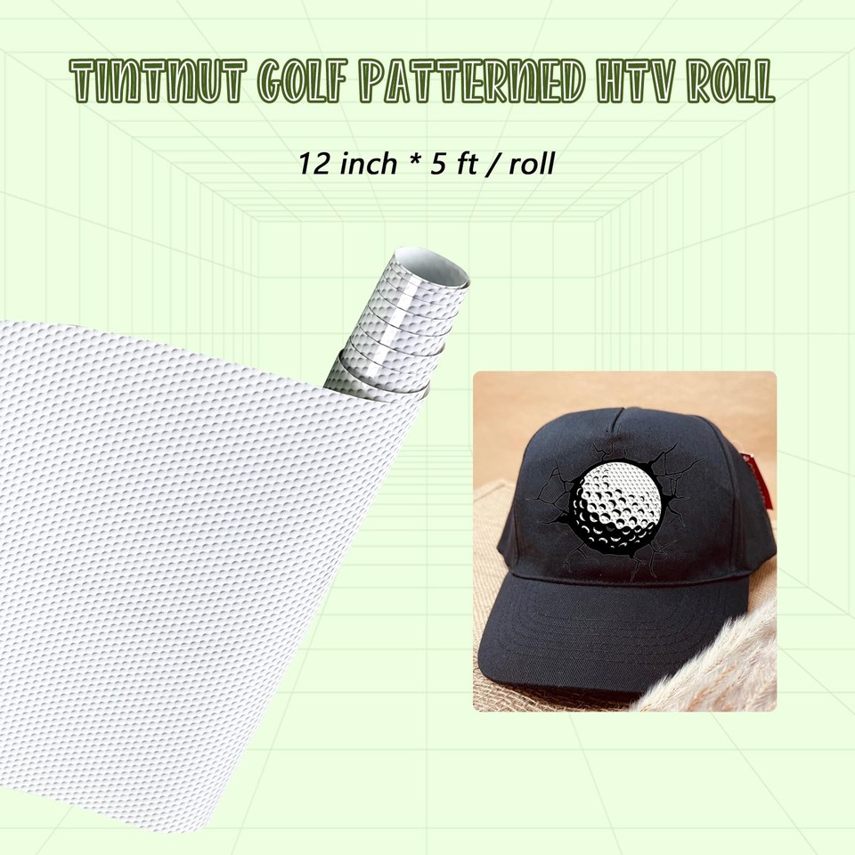 White Golf HTV Vinyl Roll-12 x5ft Patterned Iron on Vinyl for T-Shirts ...