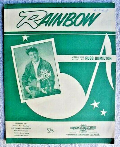 Russ Hamilton Sheet Music Rainbow rare original Vintage Import 1957 UK ...