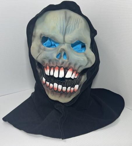 Skeleton Ghoul Mask Big Teeth Hooded Halloween Horror Haunt Prop Black ...