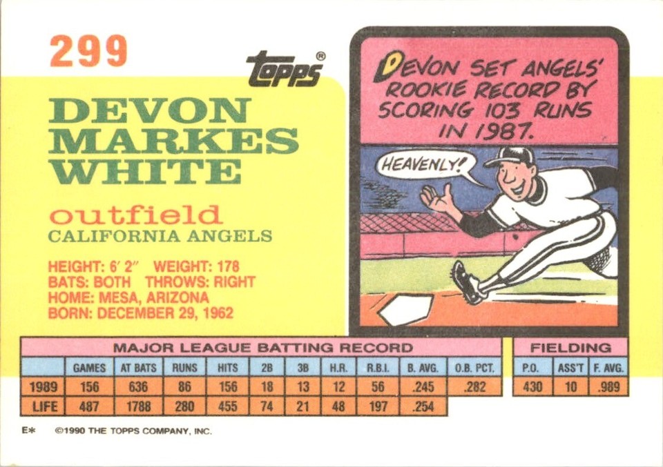 1990 Topps Big Devon White California Angels #299 | eBay