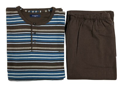 Guasch Men's Long Sleeve Striped Pajamas Solid Color Pants Brown/Teal ...