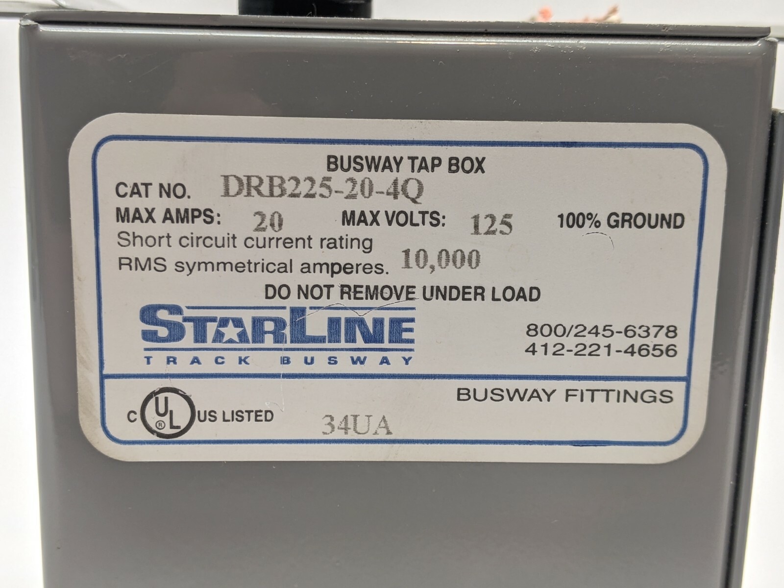 StarLine DRB225-20-4Q Busway Tap Box 125V 20A Quad Plug w/ 20A Circuit ...