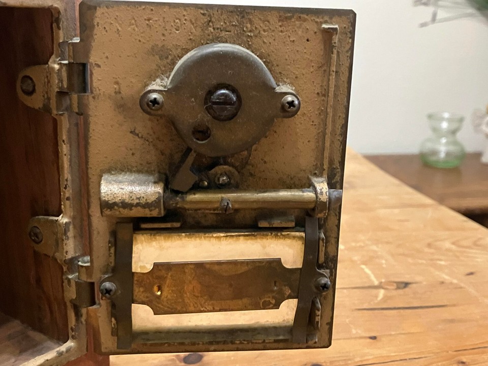 Vintage 1950s Wooden Post Office Box Lock Box Coin Bank Combination ...