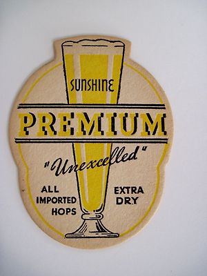 Bright Vintage Beer Coaster "Sunshine Premium" All Imported Hops ...