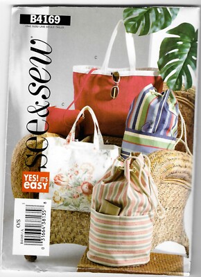 Butterick 4169 Pattern BAGS ~ Beach, Market, Totes & Bucket Bags w ...