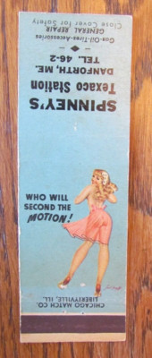 PIN-UP GIRLIE MATCHBOOK COVER: SPINNEY TEXACO GAS STATION DANFORTH ...