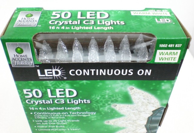 Home Accents Holiday 50 Warm White LED Faceted Crystal C3 Light String ...