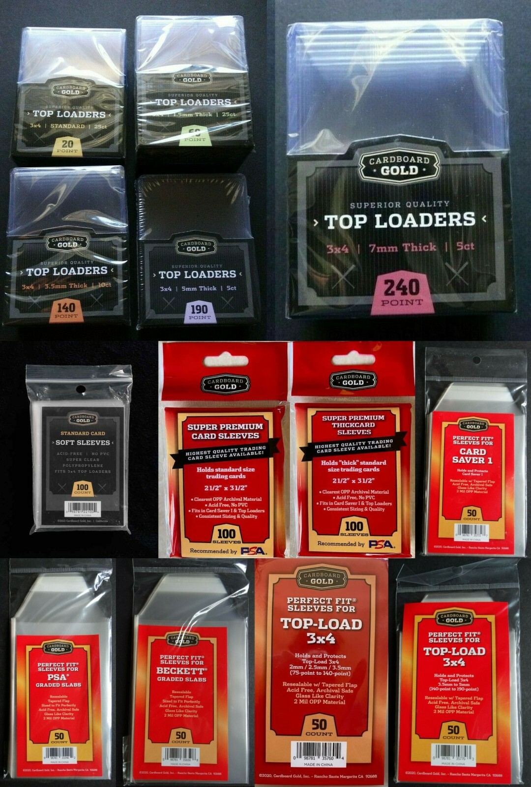 Cardboard Gold Top Loaders 20pt 60pt 140pt 190pt 240pt You Pick From ...