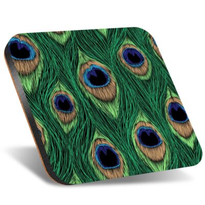 1x Square Coaster 12cm Peacock Feather Design Bird Pattern #53134 | eBay UK