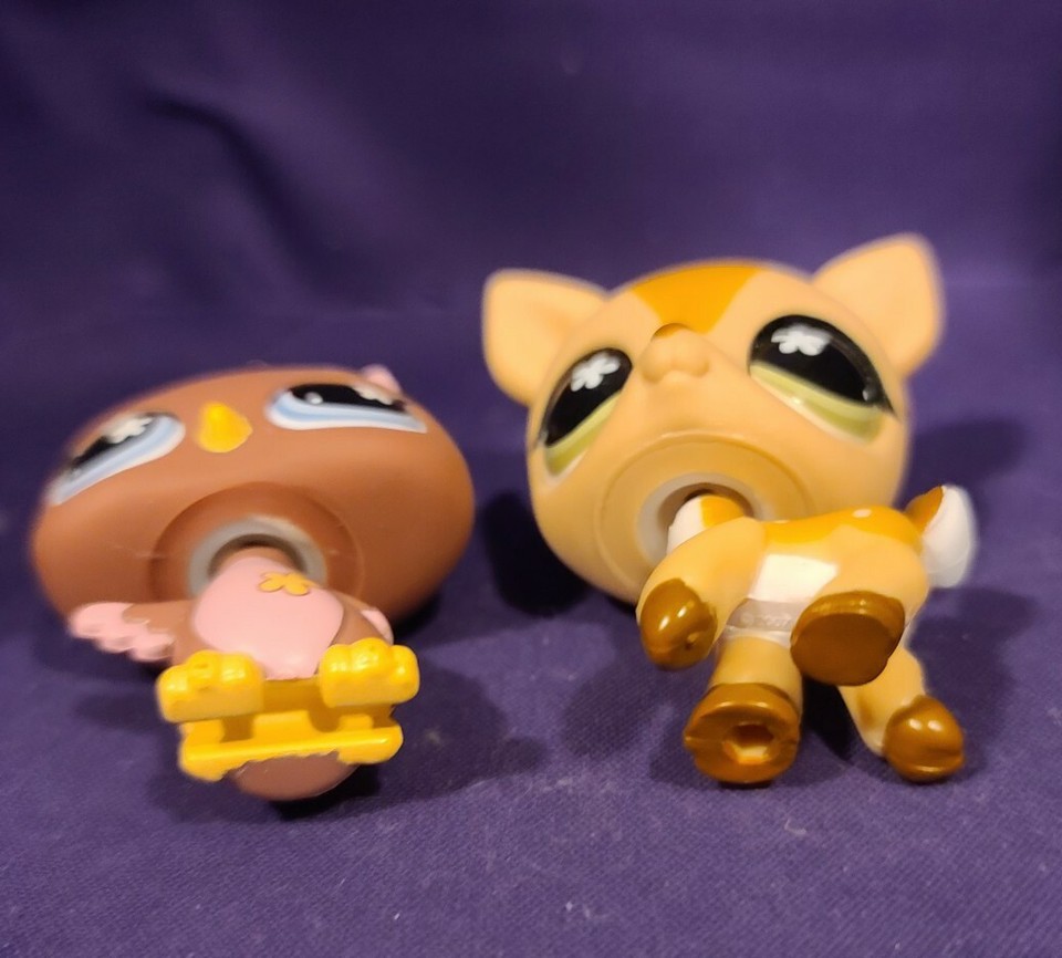 Authentic Littlest Pet Shop LPS 634 635 Deer Owl FLOWER Eyes Bambi ...