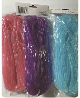 Lot 3 Deco Mesh Flex Tubing Candy Christmas Holiday Ribbon Wreath Pink ...