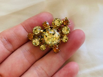 Vintage Signed Made In Austria Yellow Rhinestone Brooch 3.2cm | eBay