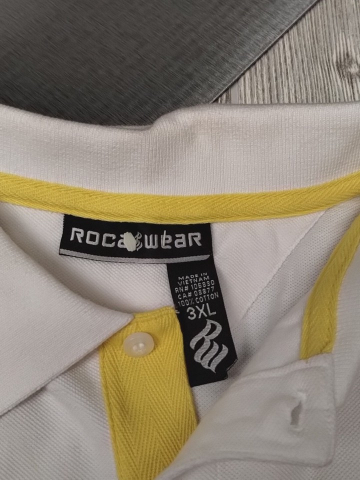 Roca Wear Shirt Mens 3XL Polo White Big Yellow Logo Casual Fun ...
