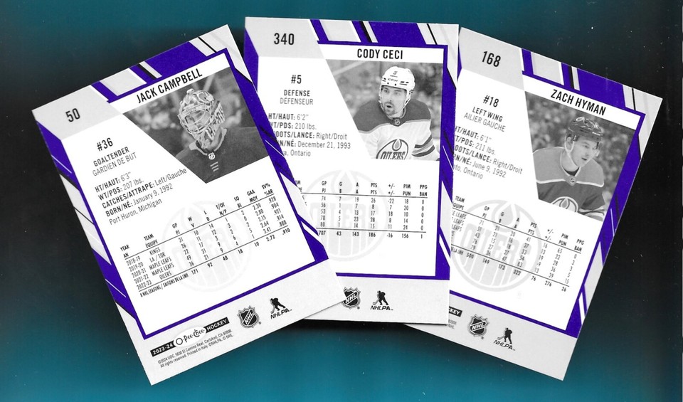 ALL 3! EDMONTON OILERS BLUE BORDER LOT! 2023-24 OPC ZACH HYMAN/CAMPBELL ...