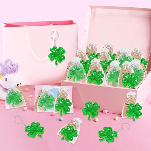 25 Pack Clovers Sequin Keychains for Party Favors, Kids and Adults ...