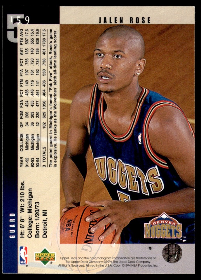 1994-95 Upper Deck Rookie Class #159 Jalen Rose Denver Nuggets | eBay