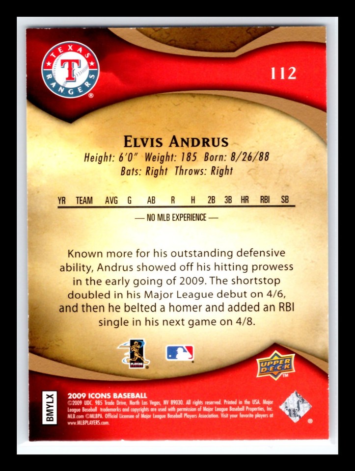 Elvis Andrus Rookie 2009 Upper Deck Icons #112 #ed /999 | eBay