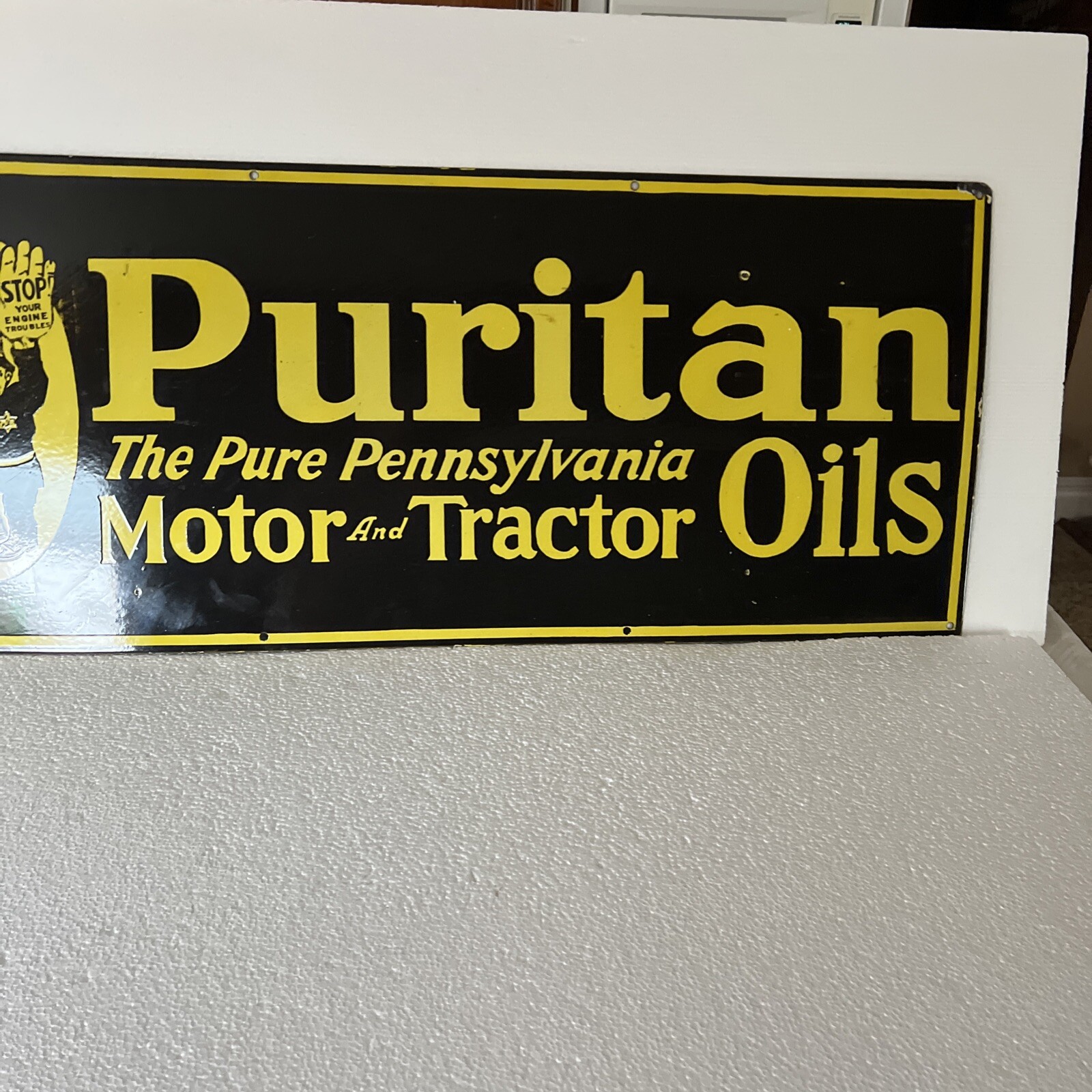 Vintage PURITAN PENNSYLVANIA MOTOR OIL Advertising Porcelain SIGN 42”x ...