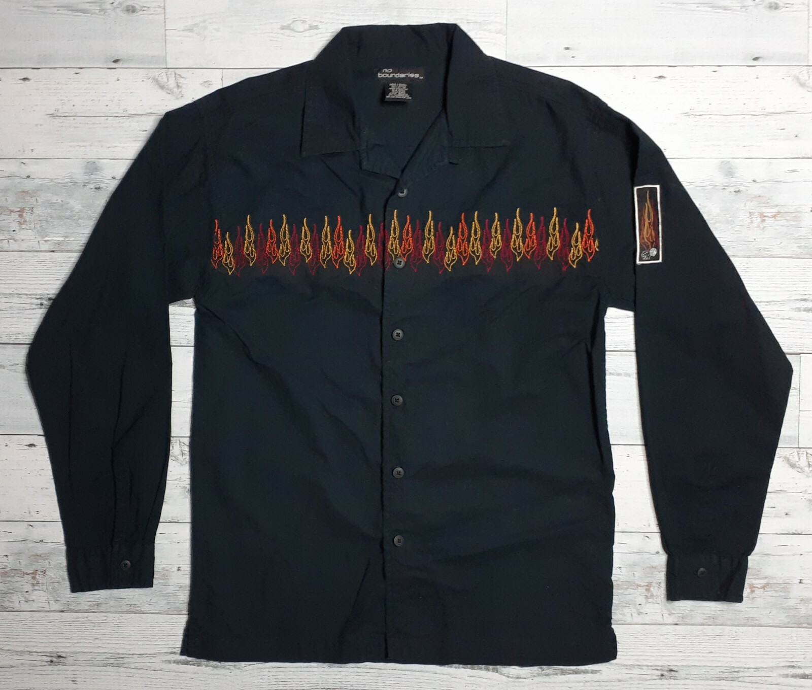 Vintage No Boundaries Embroidered Flames Button Shirt… - Gem