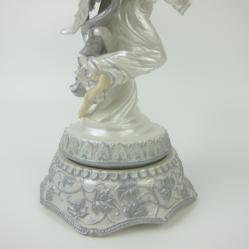 Vintage Christmas Music Box Angel Spins White Silver Hark The Herald ...