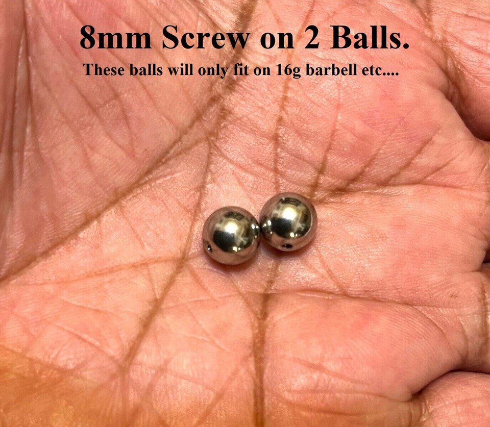 Surgical Steel 16g SCREW ON 3mm, 4mm, 5mm, 6mm & 8mm Spare Balls for ...