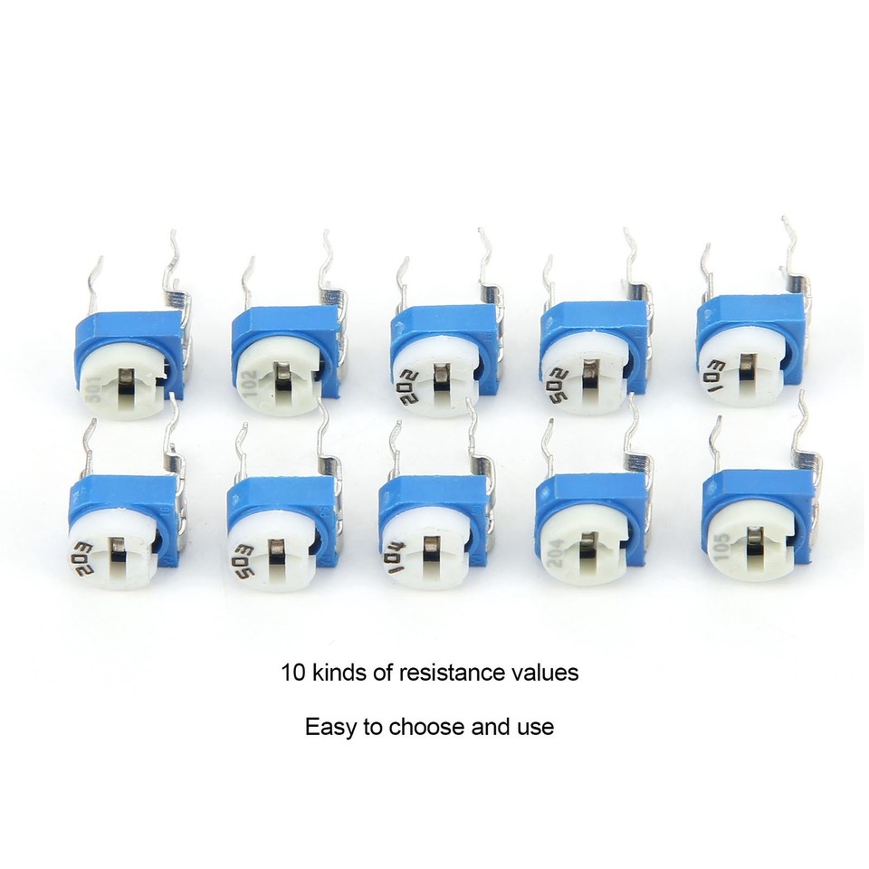100Pcs Variable Resistor Trimmer Potentiometer Pot RM065 Blue + White ...