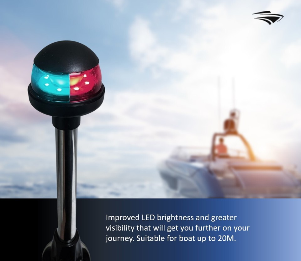 Pactrade Marine LED Green Red Navigation Bow Light 12" SS304 Pole 2 ...