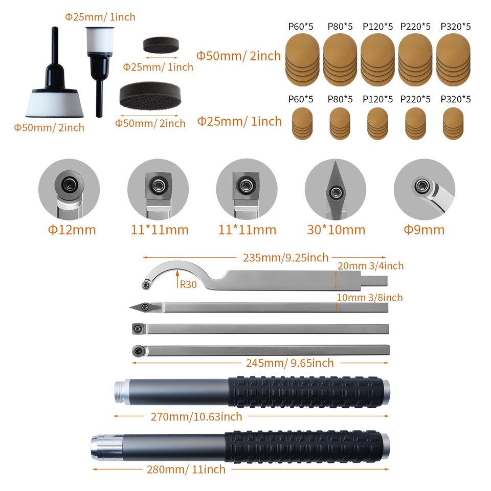 Carbide Wood Lathe Turning Tools Set with Bowl Sander, Including Swan ...