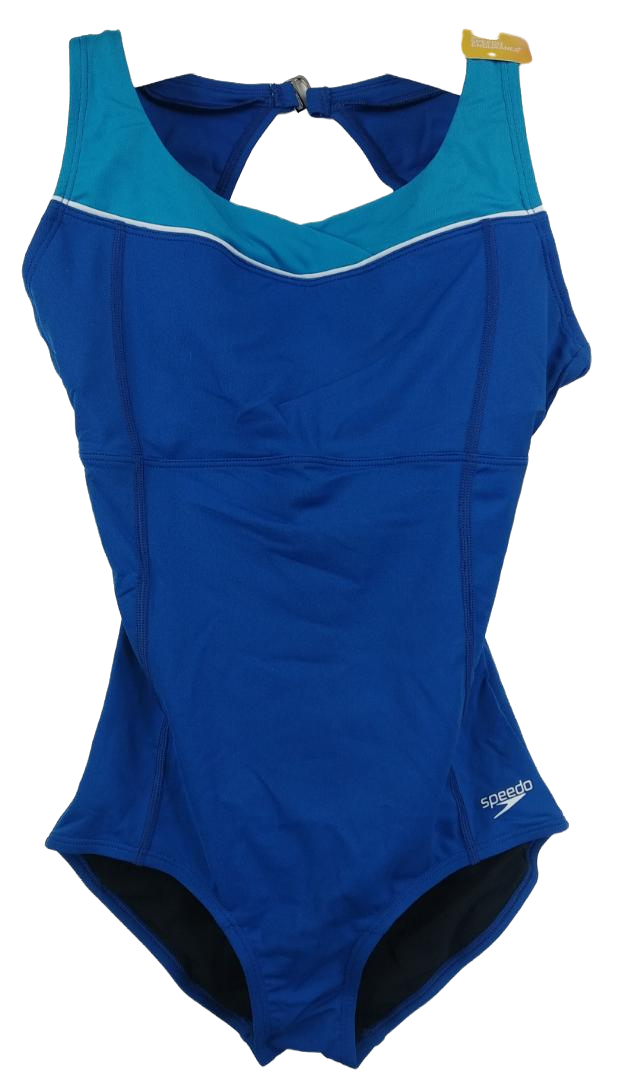 Speedo Women's High Neck Piped One Piece Fitness Swimsuit, Dusk, Size ...